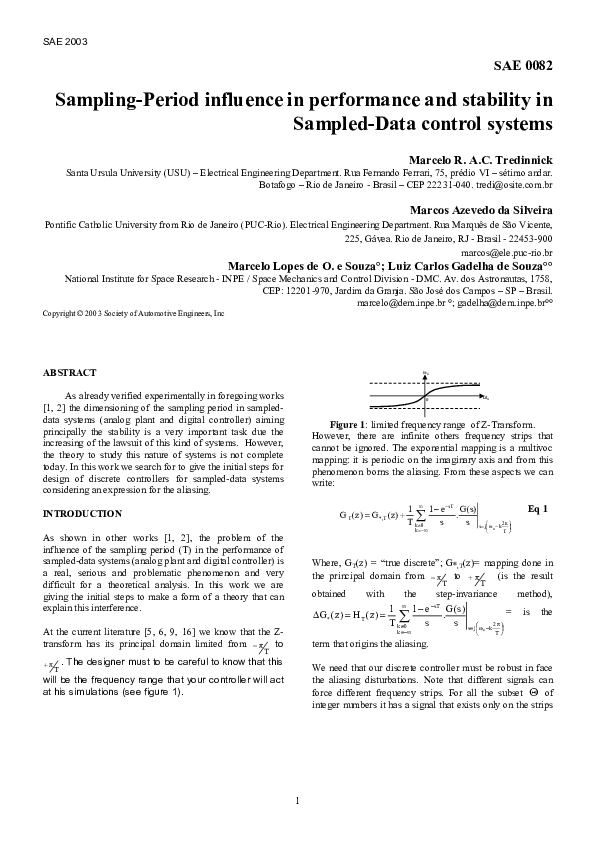 (PDF) Sampling-Period Influence in Performance and Stability in Sampled-Data Control Systems