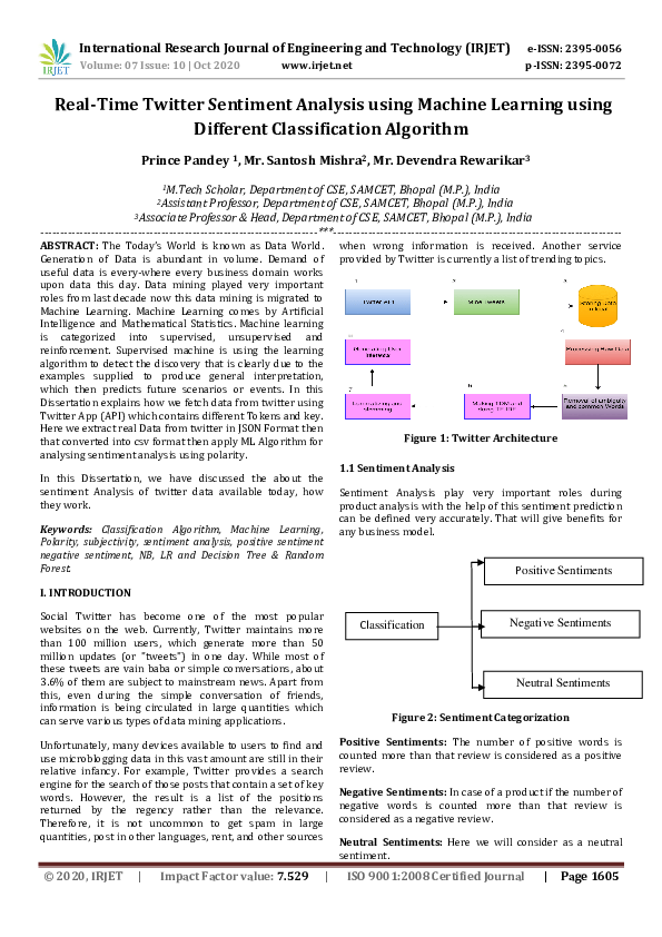 Pdf Real Time Twitter Sentiment Analysis Using Machine Learning Using Different Classification