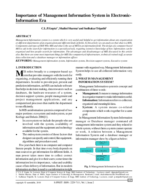 (PDF) Importance of Management Information System in Electronic ...
