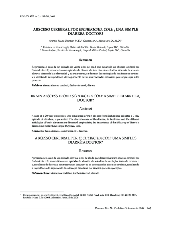 (PDF) Brain Abscess from Escherichia Coli: A Simple Diarrhea, Doctor?