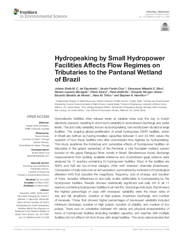 (PDF) Hydropeaking by Small Hydropower Facilities Affects Flow Regimes ...
