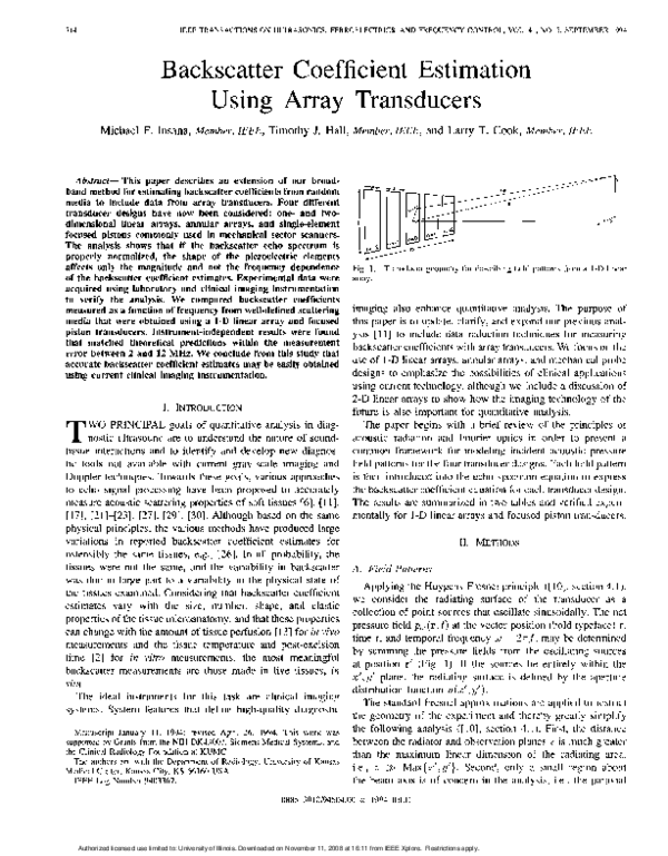 (PDF) Backscatter coefficient estimation using array transducers