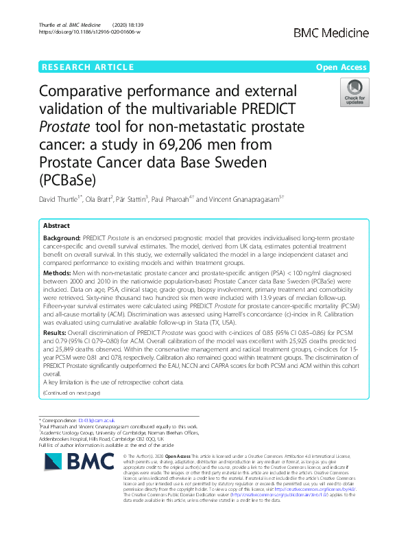 (PDF) Validation of PREDICT Prostate in PCBaSe Study