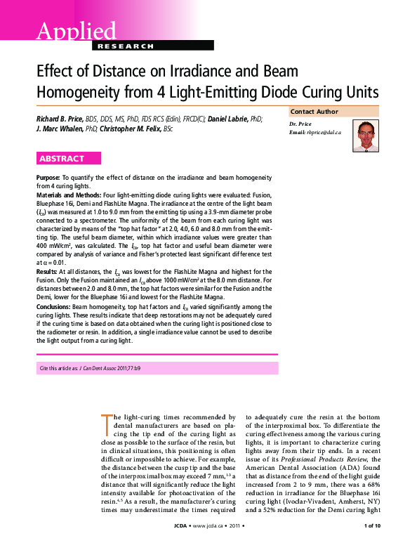 (PDF) Effect of distance on irradiance and beam homogeneity from 4 ...