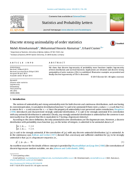 (PDF) Discrete strong unimodality of order statistics