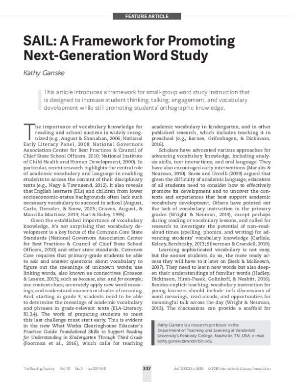 (PDF) SAIL: A Framework for Promoting Next-Generation Word Study