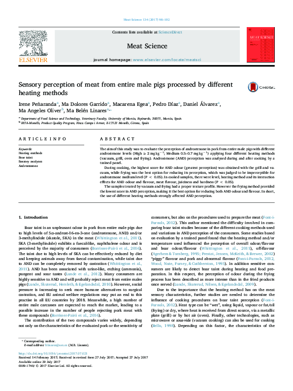 (PDF) Sensory perception of meat from entire male pigs processed by ...