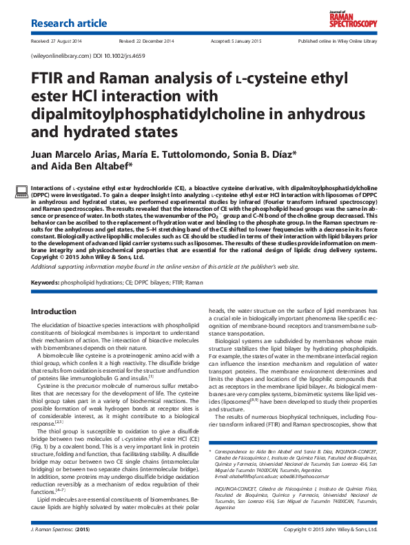 (PDF) FTIR and Raman analysis ofl-cysteine ethyl ester HCl interaction ...