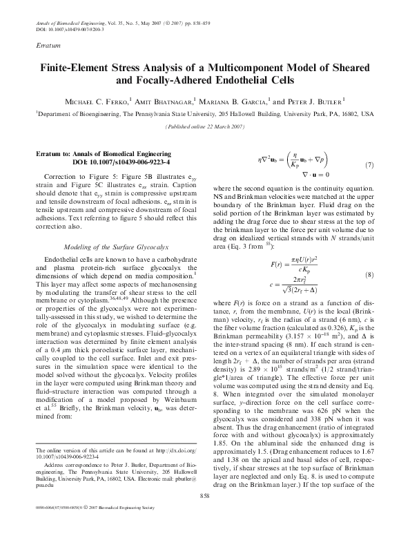 (PDF) Finite-Element Stress Analysis of a Multicomponent Model of Sheared and Focally-Adhered ...