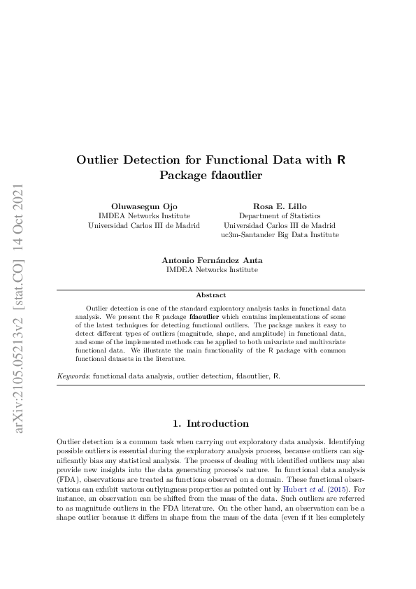 (PDF) Outlier Detection for Functional Data with R Package fdaoutlier