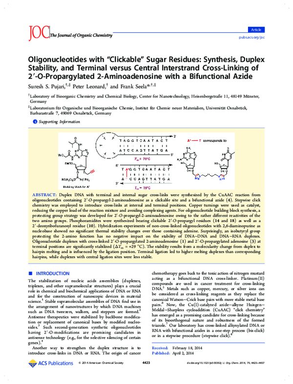 (PDF) Oligonucleotides with “Clickable” Sugar Residues: Synthesis, Duplex Stability, and ...