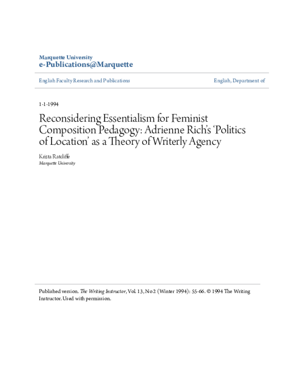 (PDF) Reconsidering Essentialism for Feminist Composition Pedagogy ...