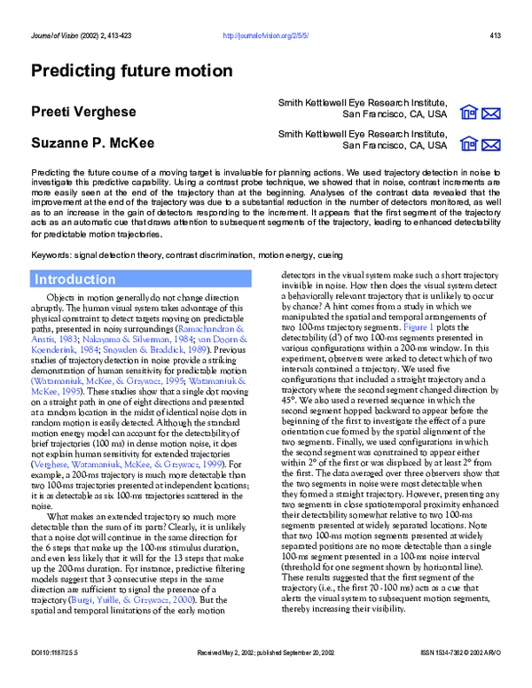 (PDF) Predicting future motion