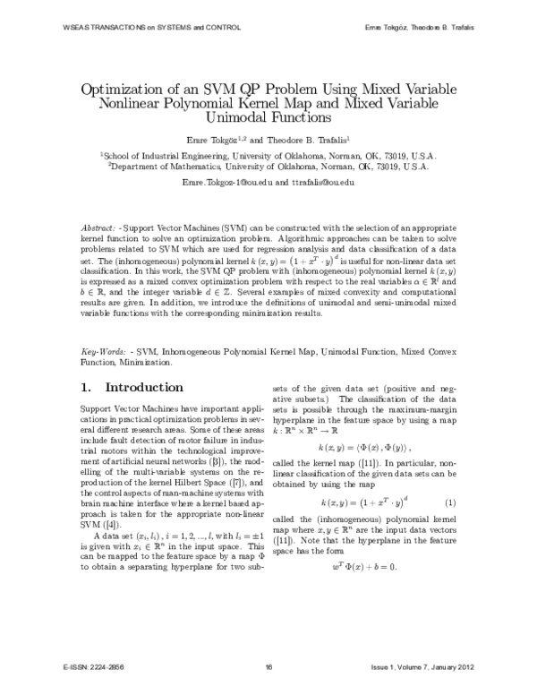 (PDF) Optimization of an SVM QP Problem Using Mixed Variable Nonlinear Polynomial Kernel Map and ...