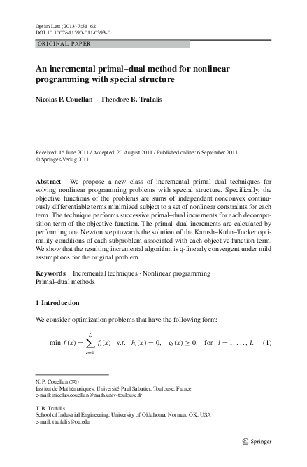 (PDF) An incremental primal–dual method for nonlinear programming with ...