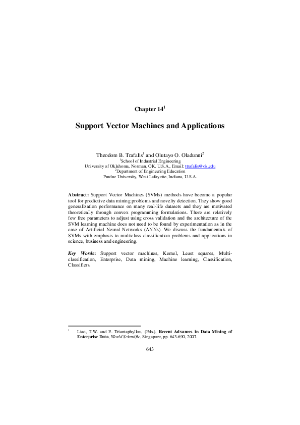 (PDF) Support Vector Machines and Applications