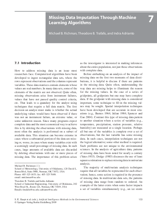 (PDF) Missing Data Imputation Through Machine Learning Algorithms