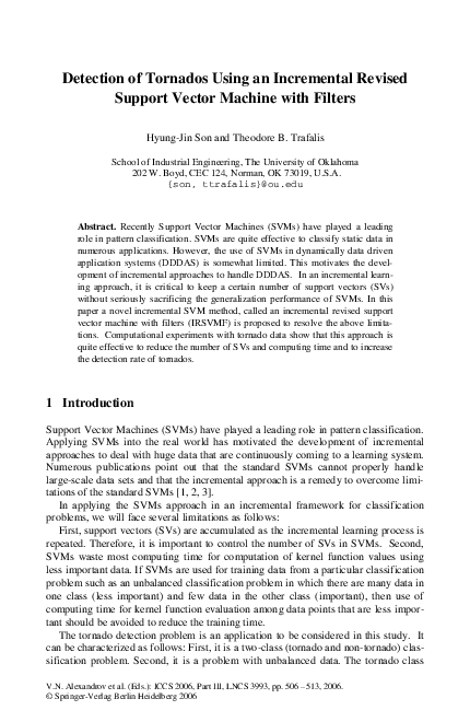 (PDF) Detection of Tornados Using an Incremental Revised Support Vector Machine with Filters
