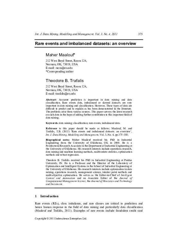 (PDF) Rare events and imbalanced datasets: an overview