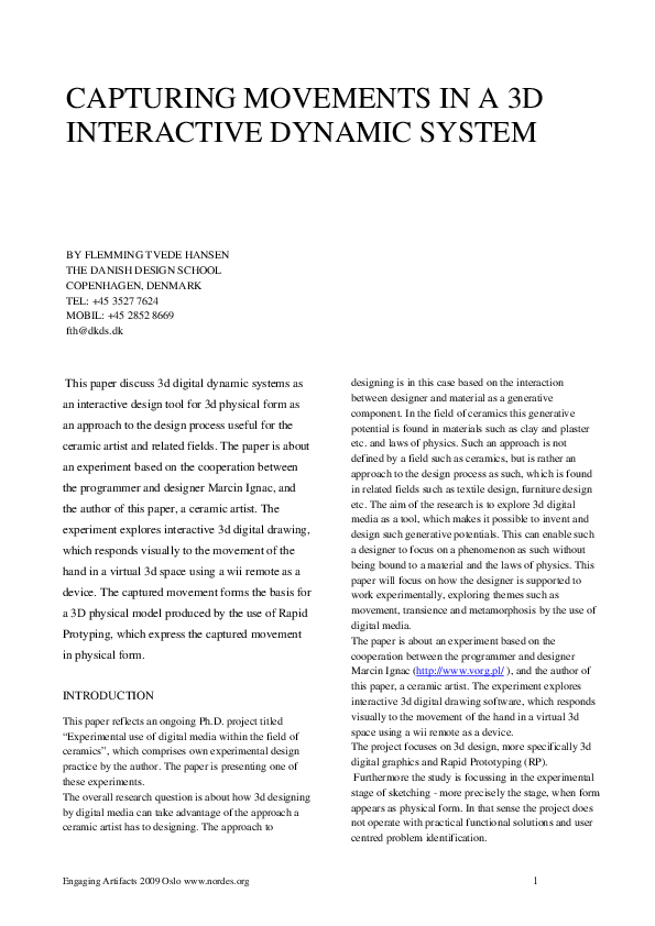 (PDF) Capturing Movements in a 3D Interactive Dynamic System