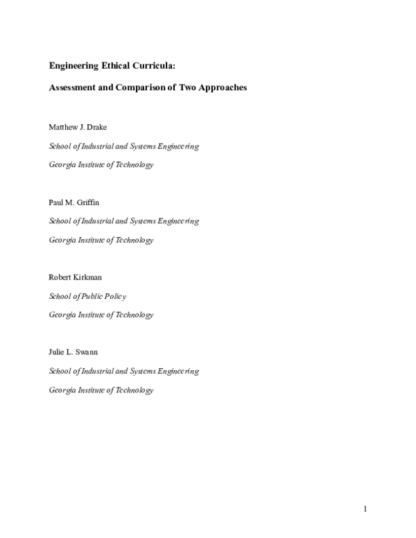 (PDF) Engineering Ethical Curricula: Assessment and Comparison of Two ...