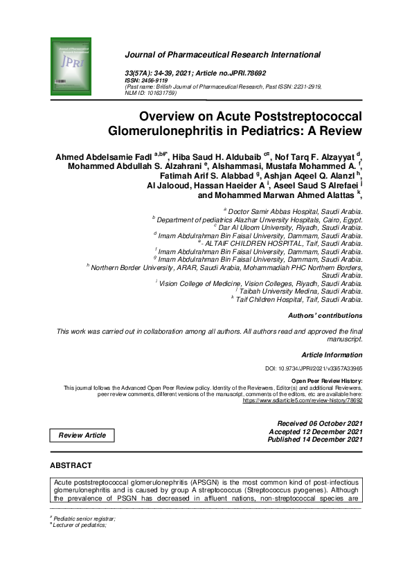 (PDF) Acute Poststreptococcal Glomerulonephritis in Children