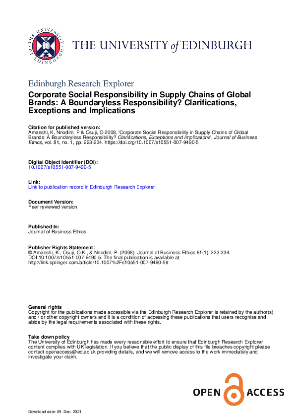(PDF) Corporate Social Responsibility in Supply Chains of Global Brands ...