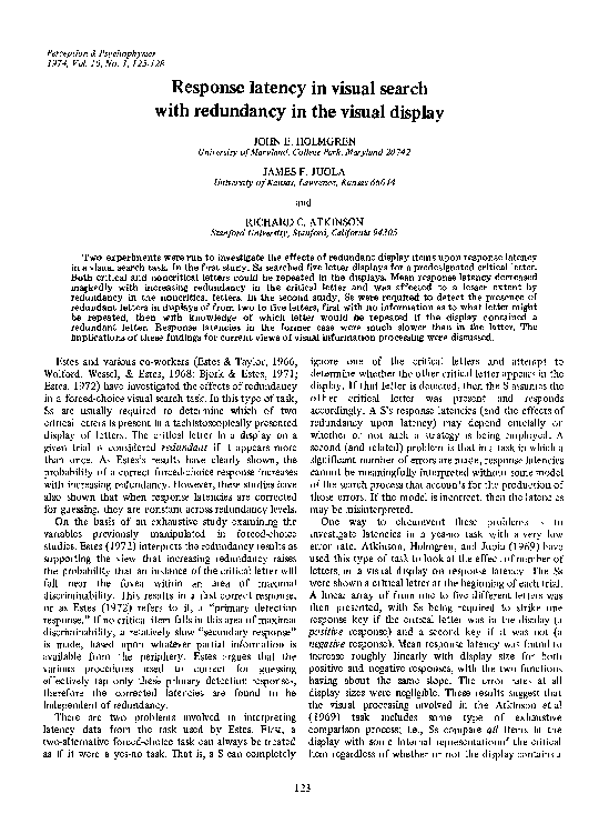 (PDF) Response latency in visual search with redundancy in the visual display