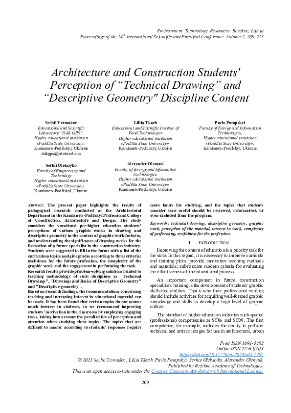 (PDF) Architecture and Construction Students' Perception of “Technical ...