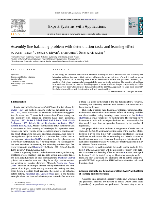 (PDF) Assembly line balancing problem with deterioration tasks and learning effect