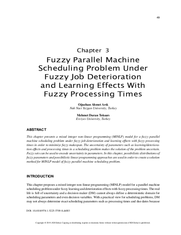 Pdf Fuzzy Parallel Machine Scheduling Problem Under Fuzzy Job Deterioration And Learning