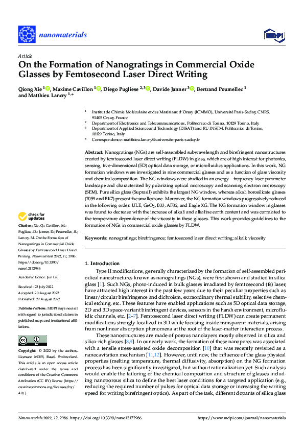 (PDF) On the Formation of Nanogratings in Commercial Oxide Glasses by ...