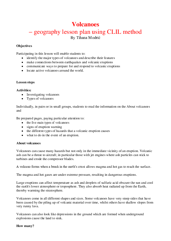 (PDF) Volcano lesson plan