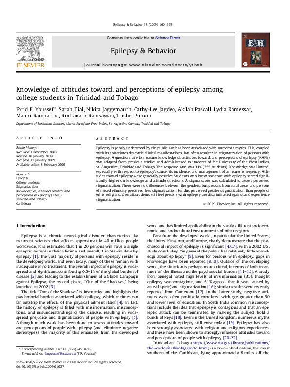 (PDF) Knowledge of, attitudes toward, and perceptions of epilepsy among college students in ...