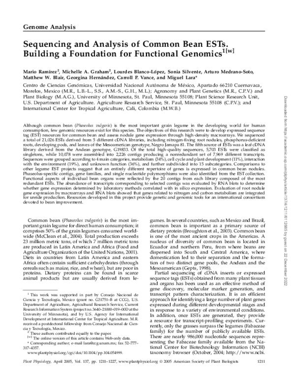 (PDF) Sequencing and Analysis of Common Bean ESTs. Building a ...