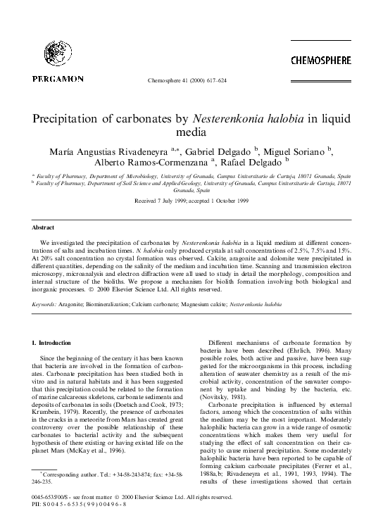 (PDF) Precipitation of carbonates by Nesterenkonia halobia in liquid media