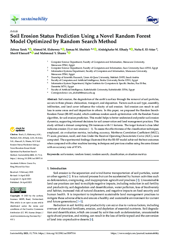 (PDF) Soil Erosion Status Prediction Using a Novel Random Forest Model Optimized by Random ...