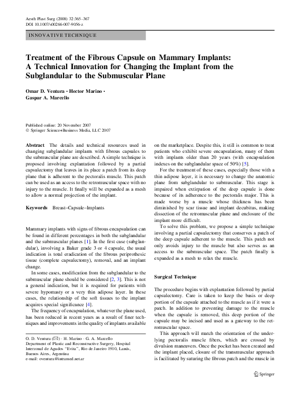(PDF) Treatment of the Fibrous Capsule on Mammary Implants: A Technical ...