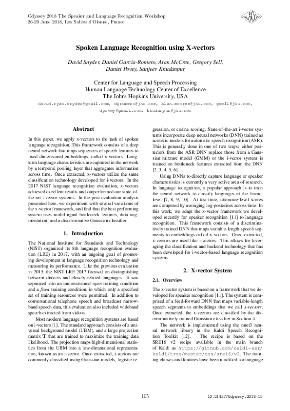(PDF) Spoken Language Recognition using X-vectors