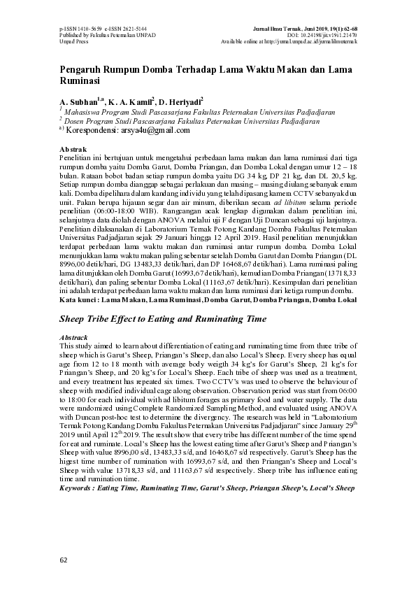 (PDF) Pengaruh Rumpun Domba Terhadap Lama Waktu Makan dan Lama Ruminasi