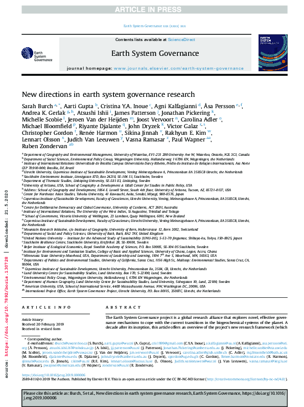 (PDF) New directions in earth system governance research