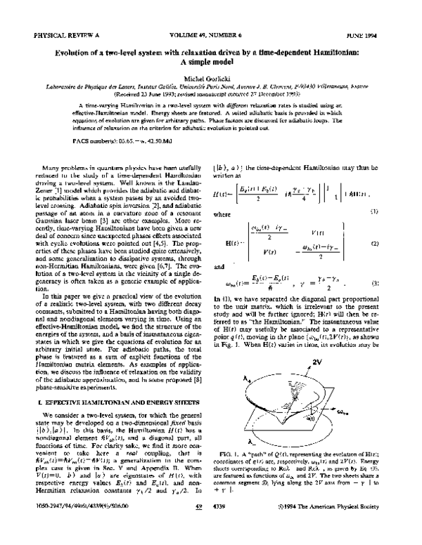 (PDF) Evolution of a two-level system with relaxation driven by a time-dependent Hamiltonian: A ...