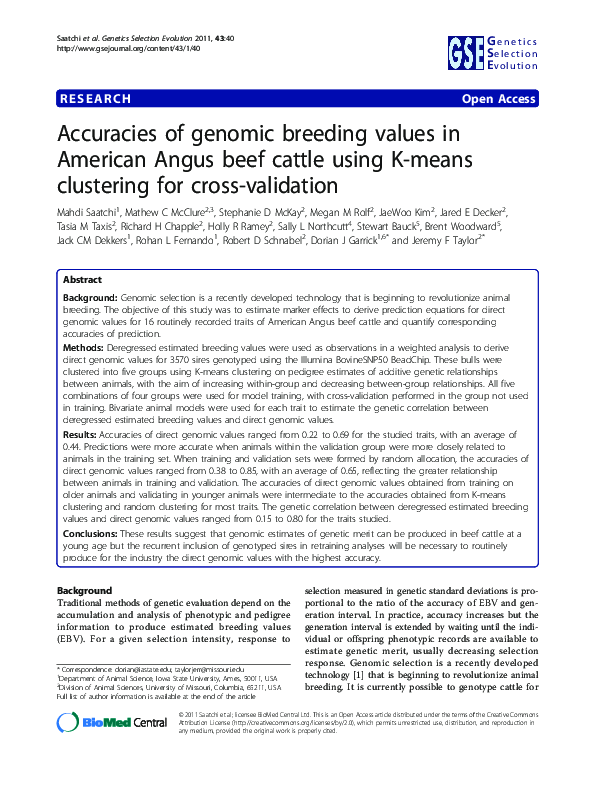 Pdf Accuracies Of Genomic Breeding Values In American Angus Beef