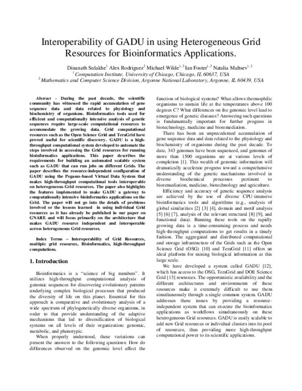 (PDF) Interoperability of GADU in Using Heterogeneous Grid Resources for Bioinformatics ...