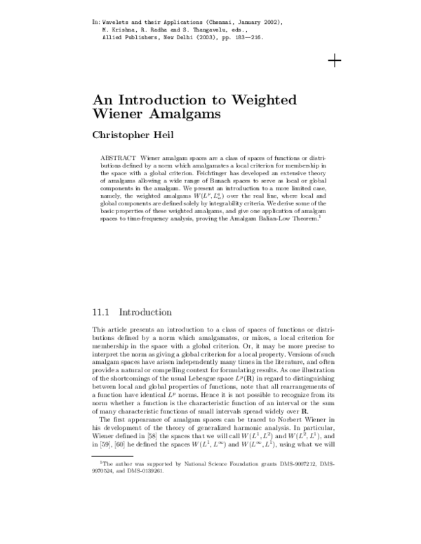 (PDF) An Introduction to Weighted Wiener Amalgams