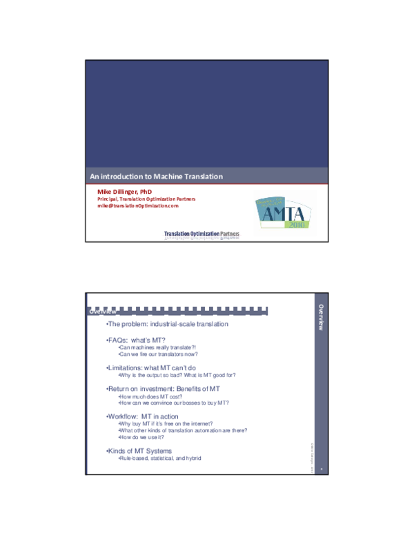 (PDF) An Introduction to Machine Translation | Mike Dillinger ...