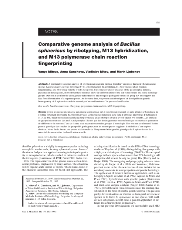 (PDF) Comparative genome analysis of Bacillus sphaericus by ribotyping ...