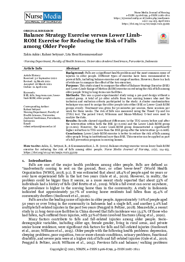 (PDF) Balance Strategy Exercise versus Lower Limb-ROM Exercise for ...
