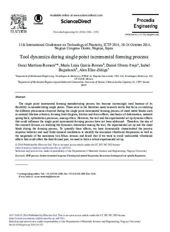 (PDF) Tool Dynamics During Single Point Incremental Forming Process