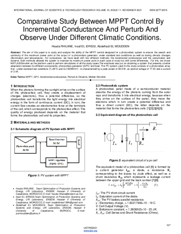 (PDF) Comparative Study Between MPPT Control By Incremental Conductance And Perturb And Observe ...